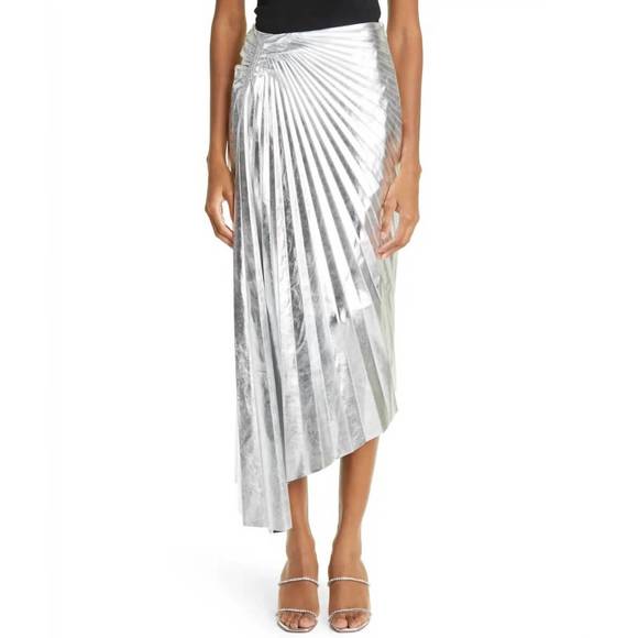 A.L.C. | Skirts | New Alc Tori Pleated Metallic Midi Skirt In Silver ...